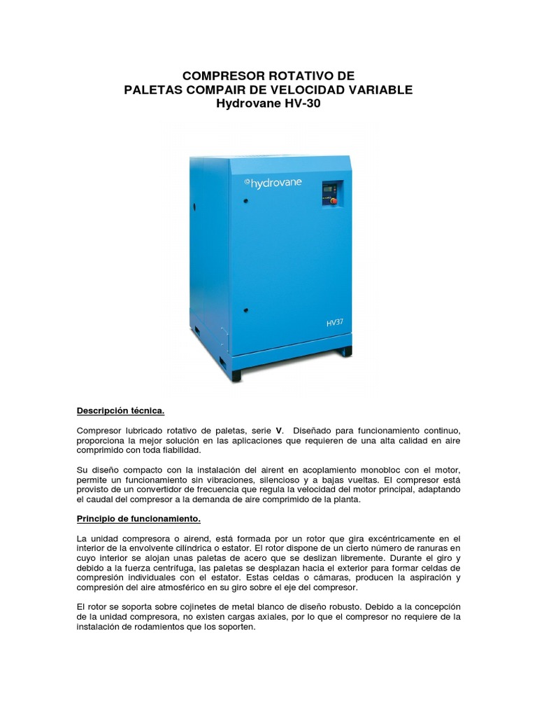 Compair Compresor hv30 Cat | PDF | Rodamiento (Mecánico) | Ingeniería mecánica