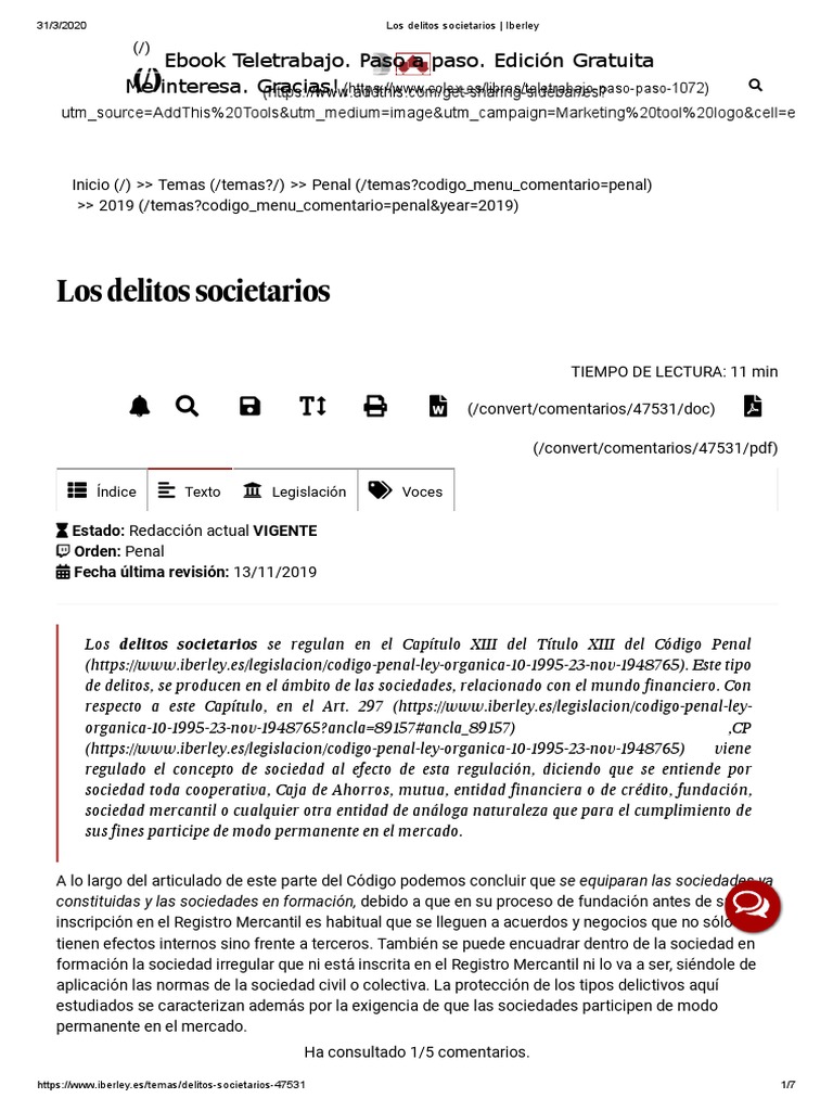 Los Delitos Societarios - Iberley | PDF | Derecho penal | Ley procesal