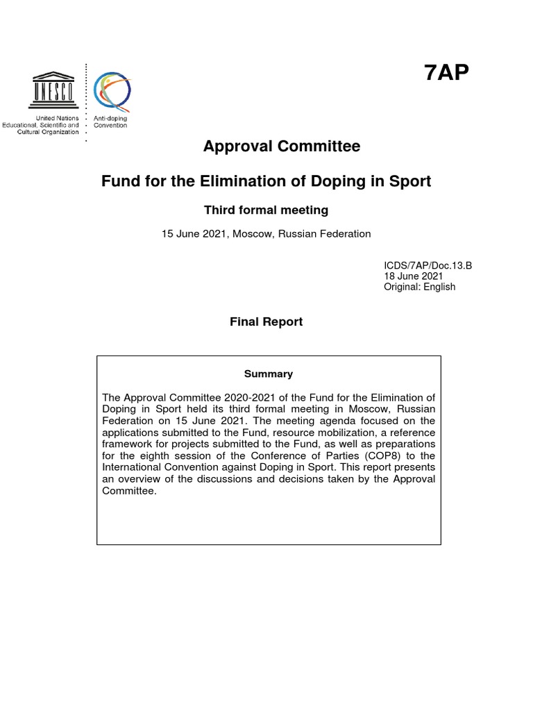 Approval Committee Fund For The Elimination of Doping in Sport | PDF ...
