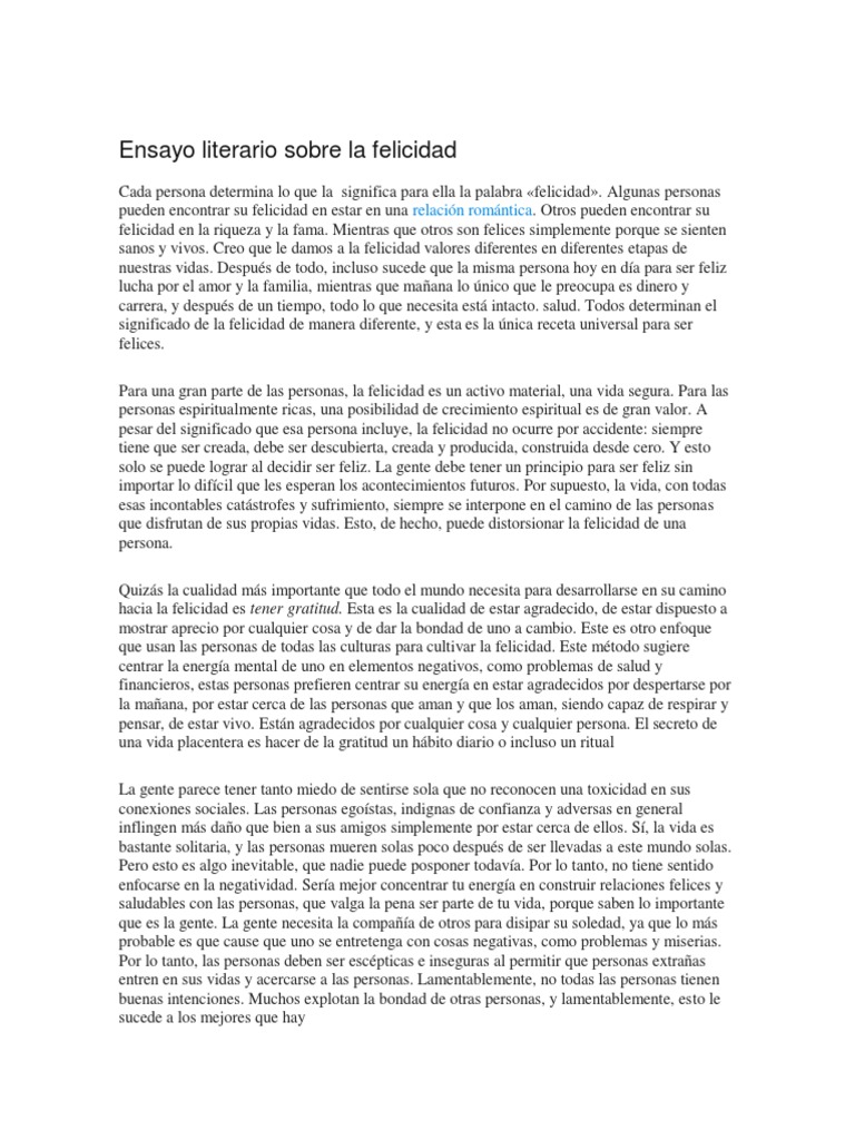 Ensayo Literario Sobre La Felicidad | PDF | Felicidad | Soledad