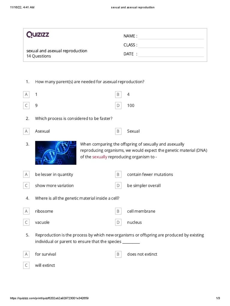 Asexual vs Sexual Reproduction Quiz | PDF | Reproduction | Sexual ...
