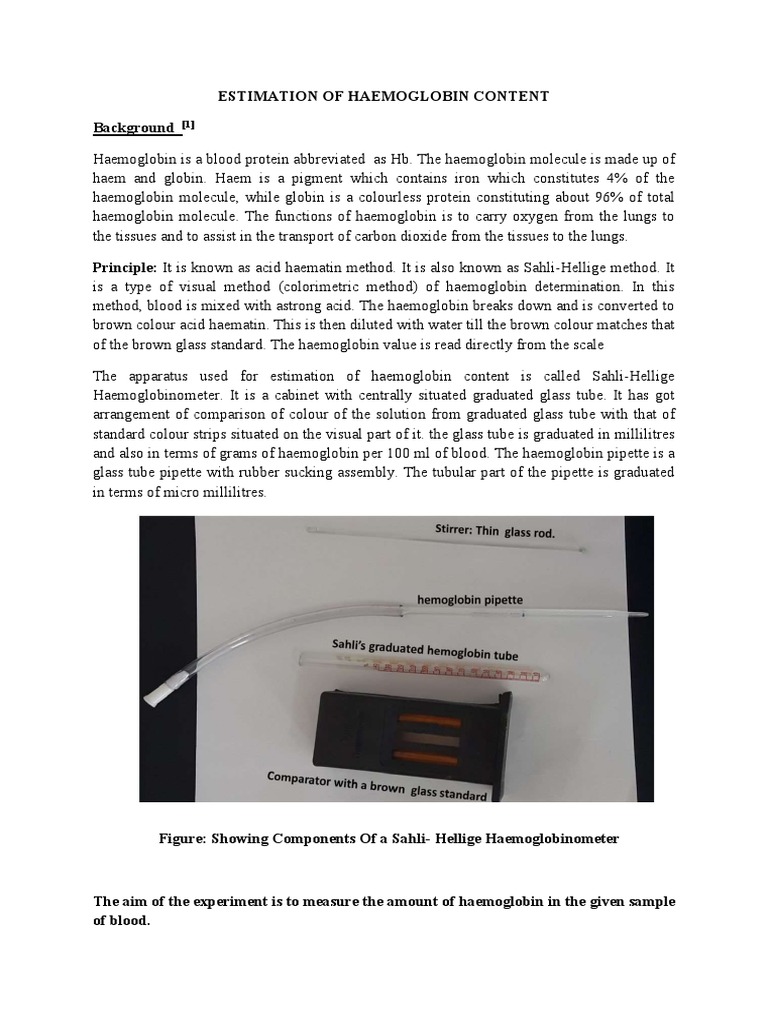 ESTIMATION OF HB CONTENT | PDF | Hemoglobin | Chemical Substances