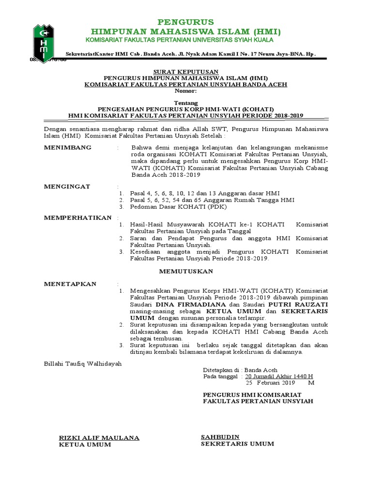 Contoh Tap Dan Draft Rak Kohati Komsat FP 2019' | PDF