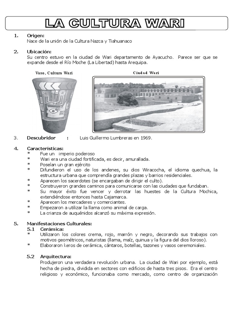 La Cultura Wari para Tercero de Primaria | PDF | Andes | Perú
