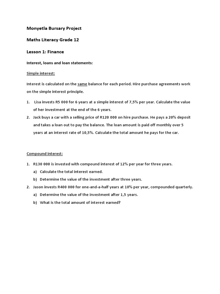 Grade 12 Maths Lit Questions | Download Free PDF | Interest | Tax Refund