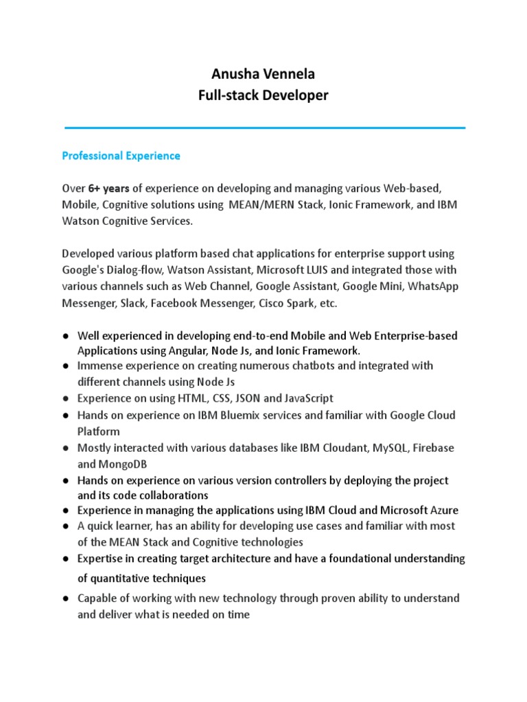 Anusha Vennela - Full-stack Developer with 6+ Years Experience | PDF | Cloud Computing ...