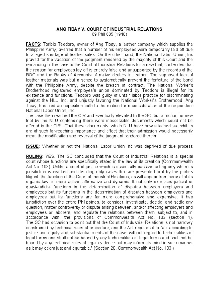 39 - Ang Tibay vs. CIR | PDF | Jurisdiction | Equity (Law)