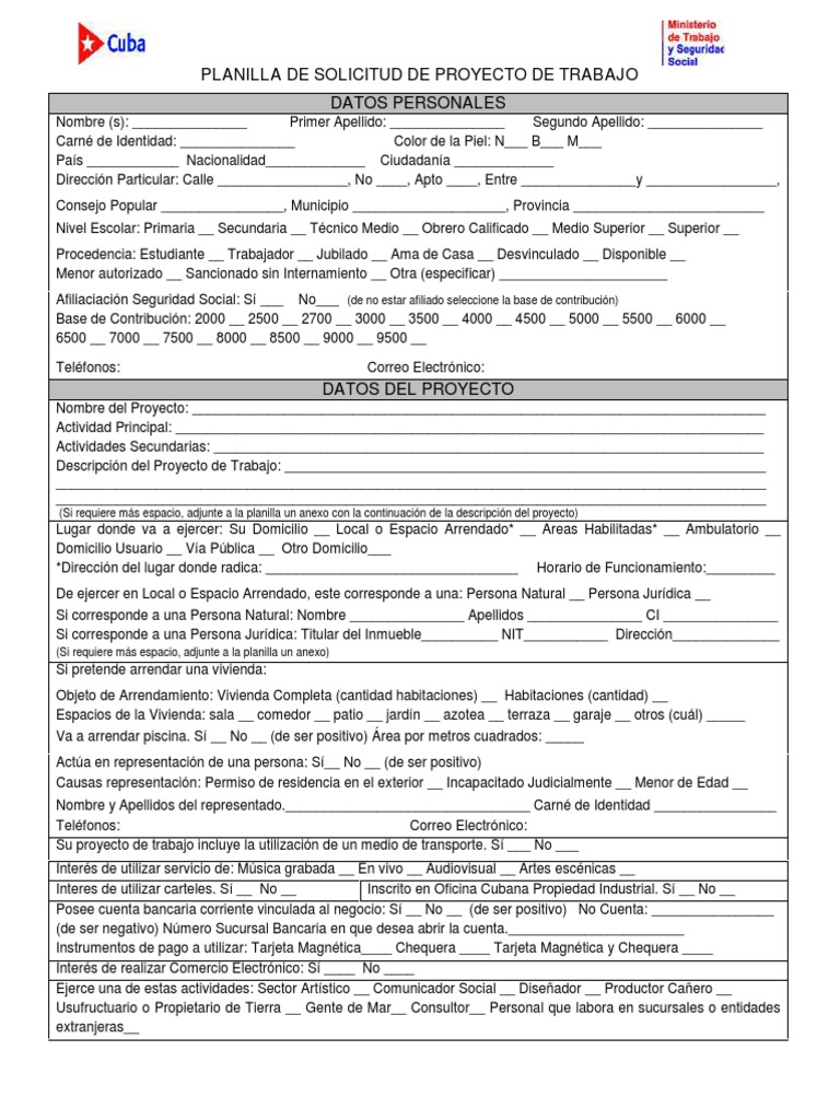 Planilla de Solicitud de Proyecto Laboral | PDF | Crecimiento personal ...