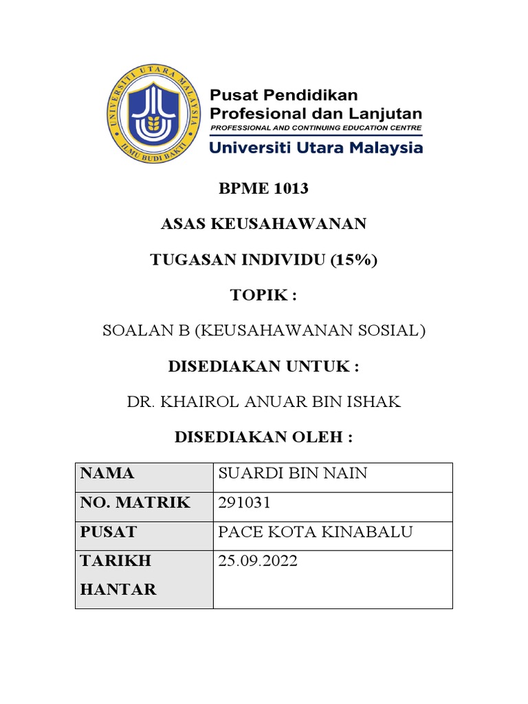 Tugasan Individu Bpme 1013 Asas Keusahawanan | PDF