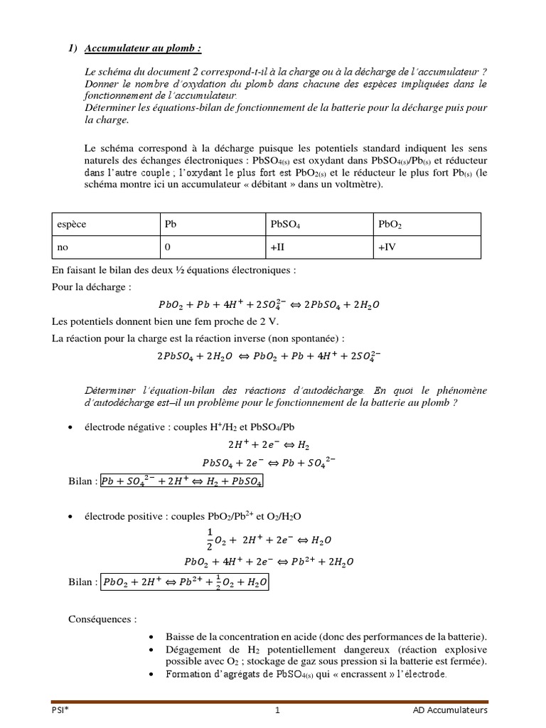 Accumulateur Au Plomb - Elements de Correction | PDF | Pile rechargeable | Réaction d'oxydoréduction