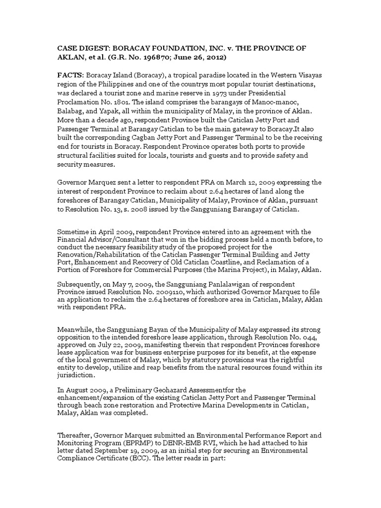 CASE DIGEST Boracay | PDF | Mandamus | Environmental Impact Assessment
