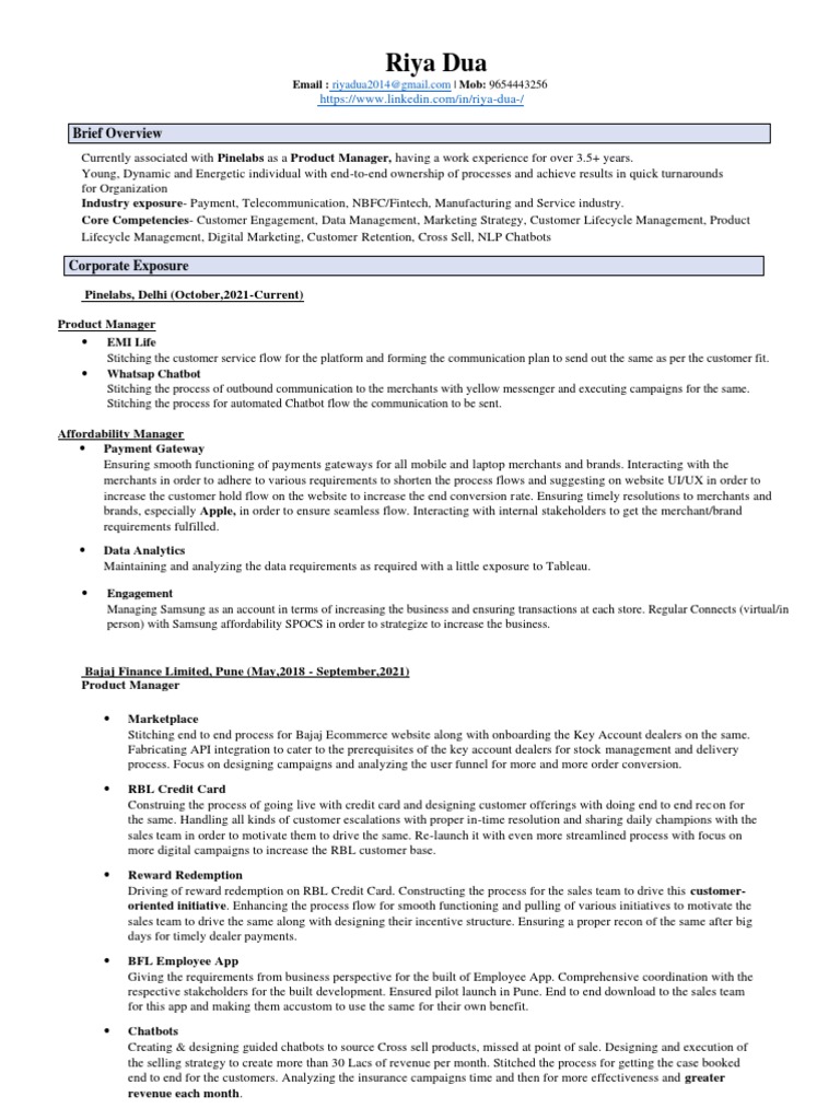 Resume Riya Dua | PDF | Sales | Marketing