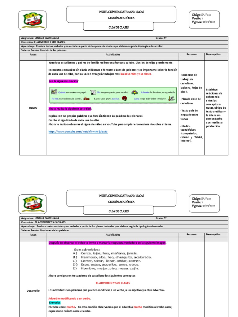 GUIA DE CLASES #18 EL ADVERBIO Y SUS CLASES. Martha Ligia Guerrero Rodriguez | Descargar gratis ...