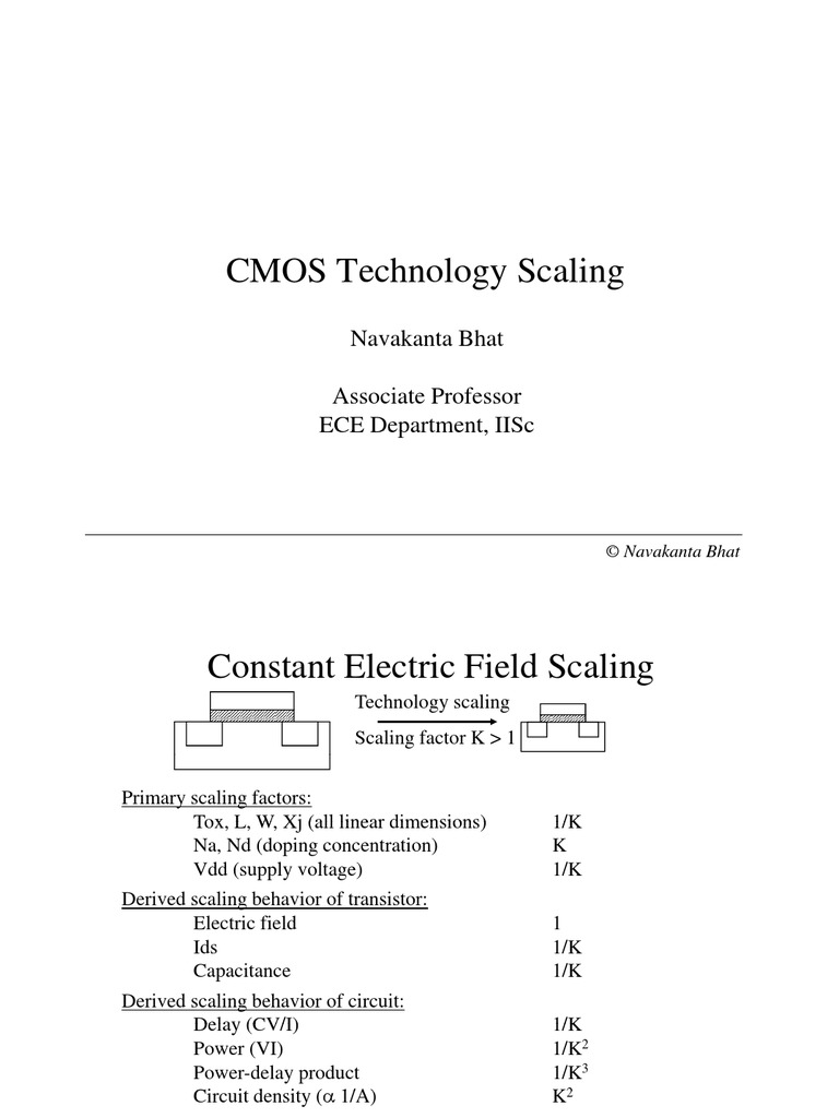 Cmos Technology Scaling: Navakanta Bhat Associate Professor Ece ...