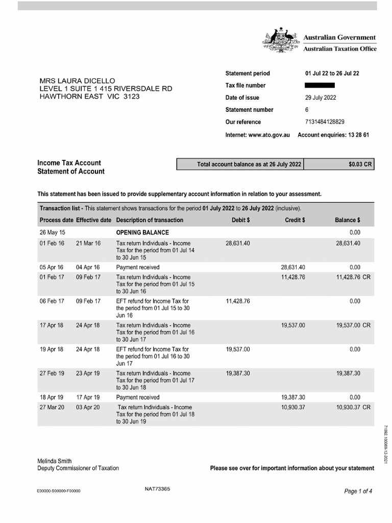 ATO Income Tax Account Statement | PDF | Taxes | Annual Percentage Rate