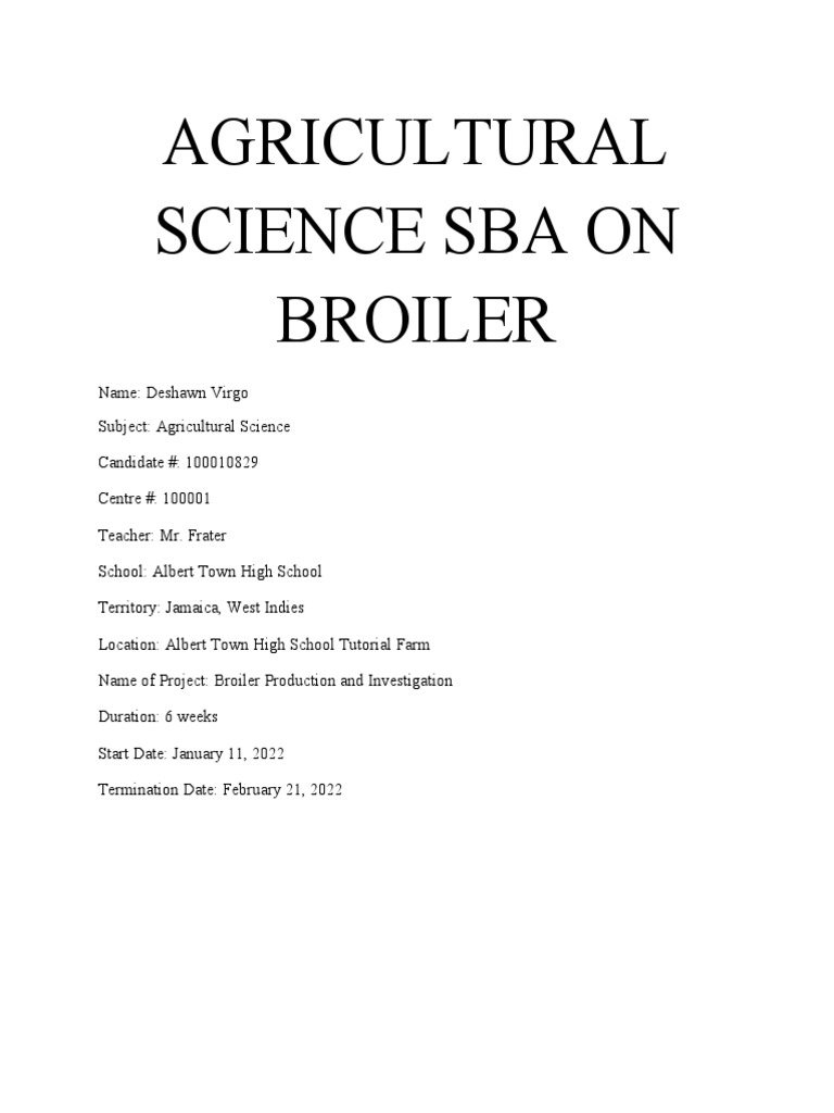 Agricultural Science Sba On Broiler | PDF | Chicken | Poultry Farming