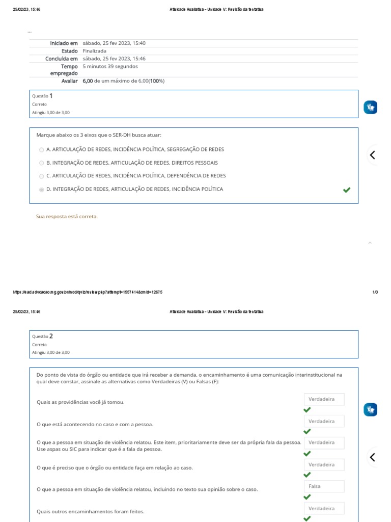Atividade Avaliativa - Unidade V - Revisão Da Tentativa | PDF