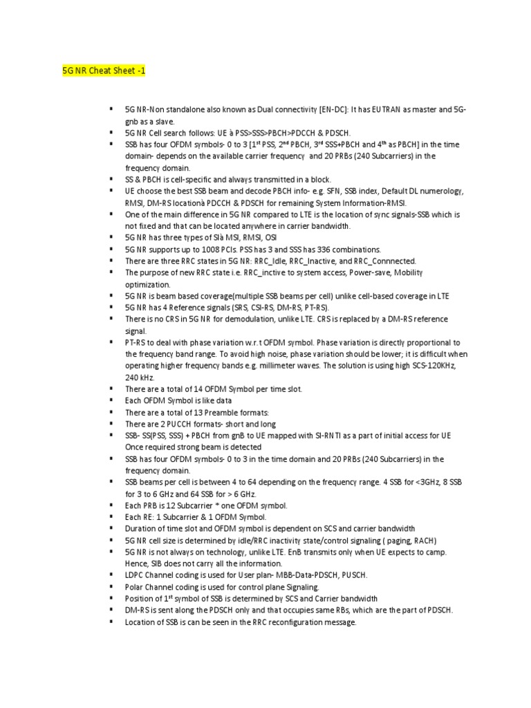 5G NR Cheat Sheet - 1: ST ND RD TH | PDF | Orthogonal Frequency ...
