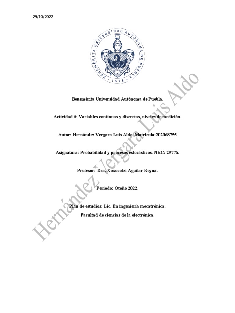 Variables Continuas Discretas Pdf Nivel De Medida Matemáticas 7764