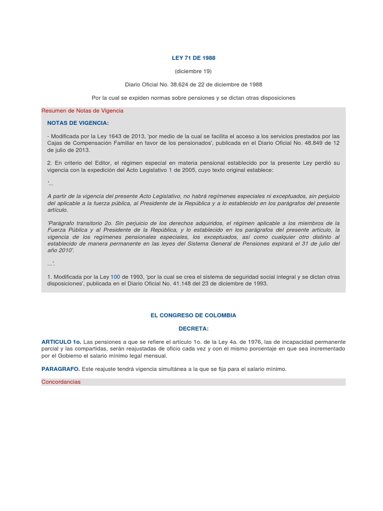 Ley 71 1988 | PDF | Jubilación | Pensión