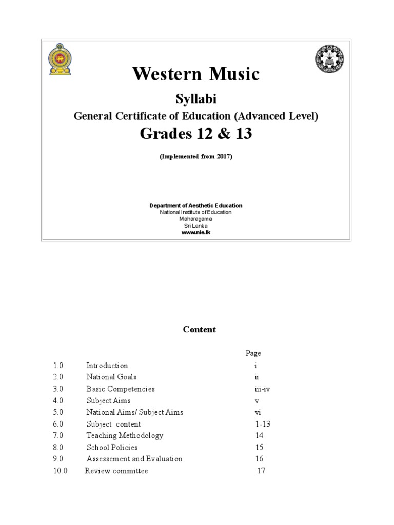 Grade 12 Western Music Syllabus | PDF | Minor Scale | Scale (Music)