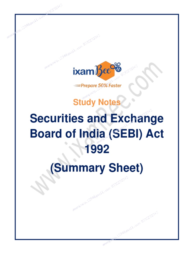 SEBI Act, 1992 Part 1 Summary Sheet | PDF | Securities (Finance) | Investor