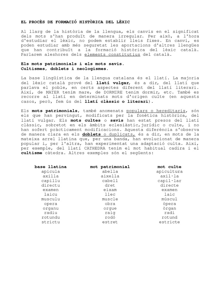 La Formacio Del Lexic | PDF