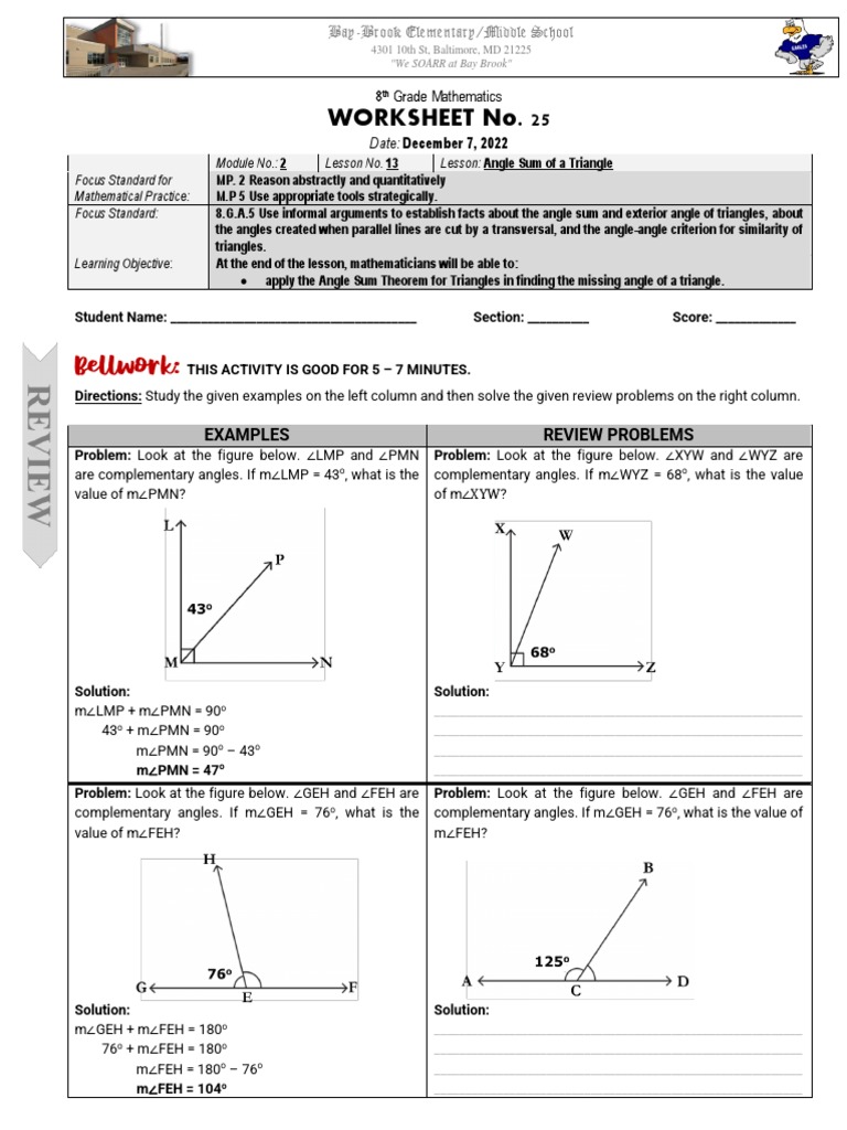 BB Worksheet No. 25 (Dec 7) | PDF | Triangle | Elementary Geometry