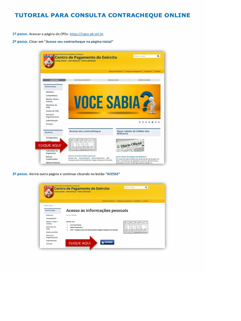 TUTORIAL - ACESSO - CPEx - Contracheque - CRP | PDF