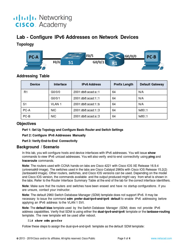 12 9 2 Lab Configure Ipv6 Addresses On Network Resuelto Pdf I Pv6