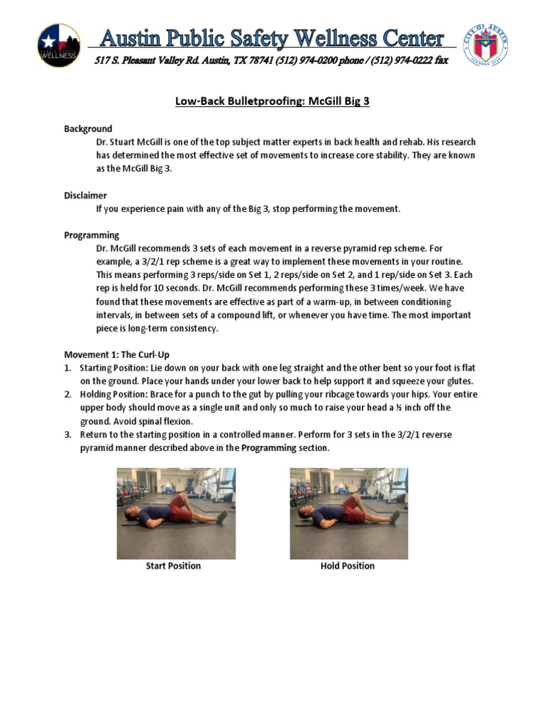McGill Big 3 Core Stability Exercises | PDF | Anatomical Terms Of ...