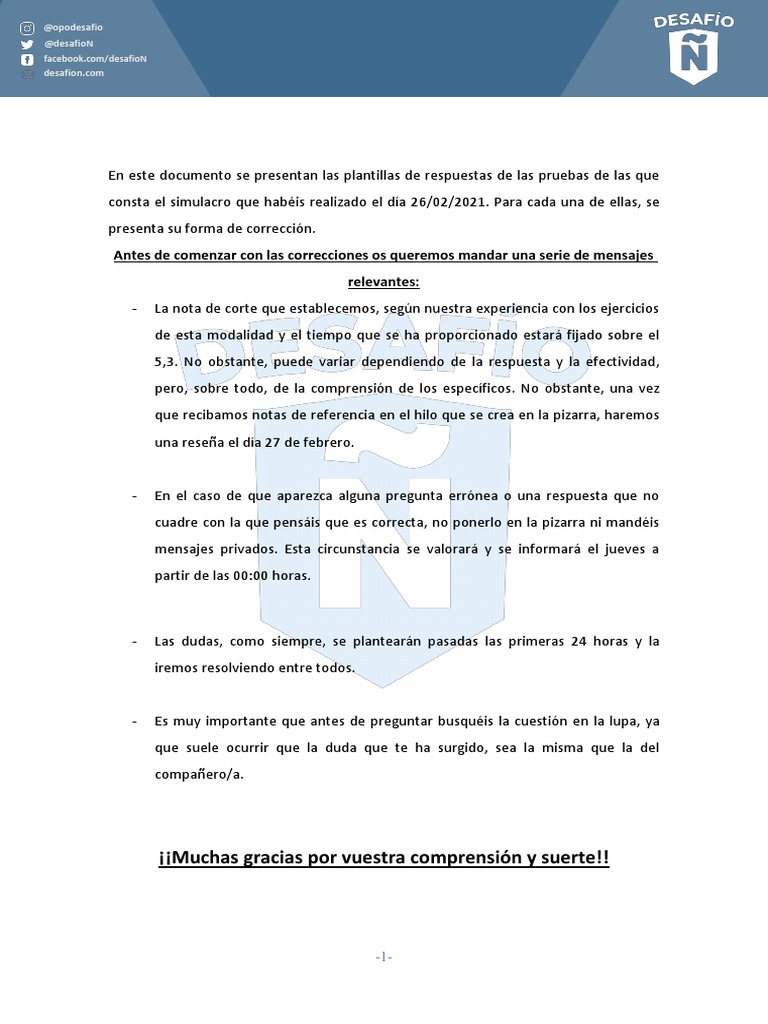 Resultados y Corrección de Simulacro | PDF