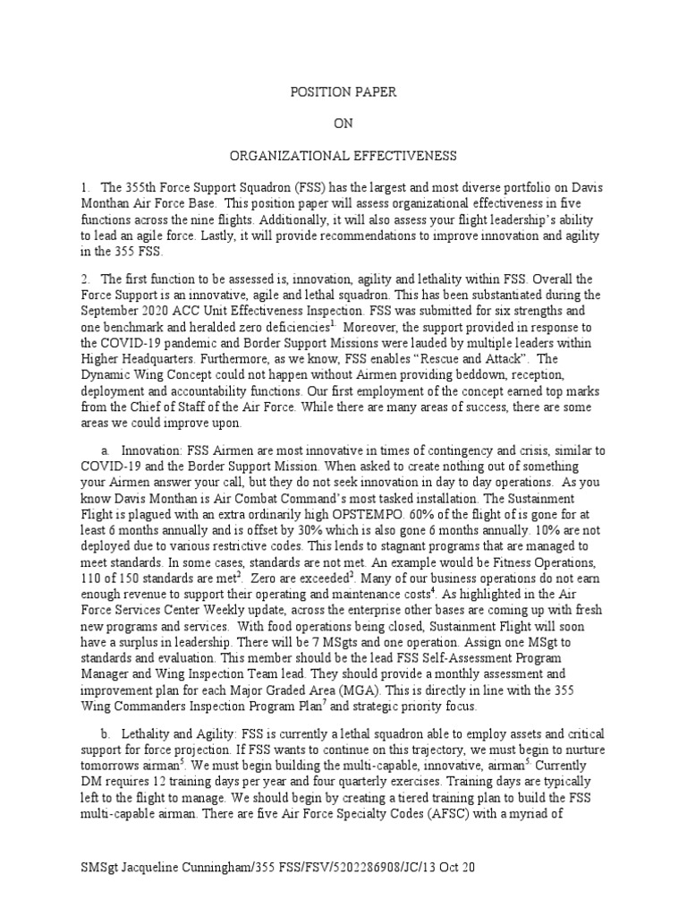 Position Paper 1 MSGT J Cunningham | PDF | Leadership | United States ...