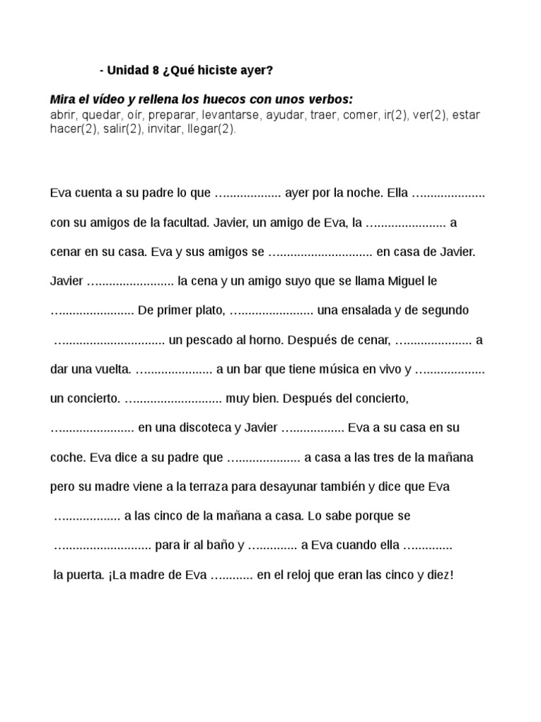 Video - Que .Hiciste - Ayer | PDF | Juegos y actividades