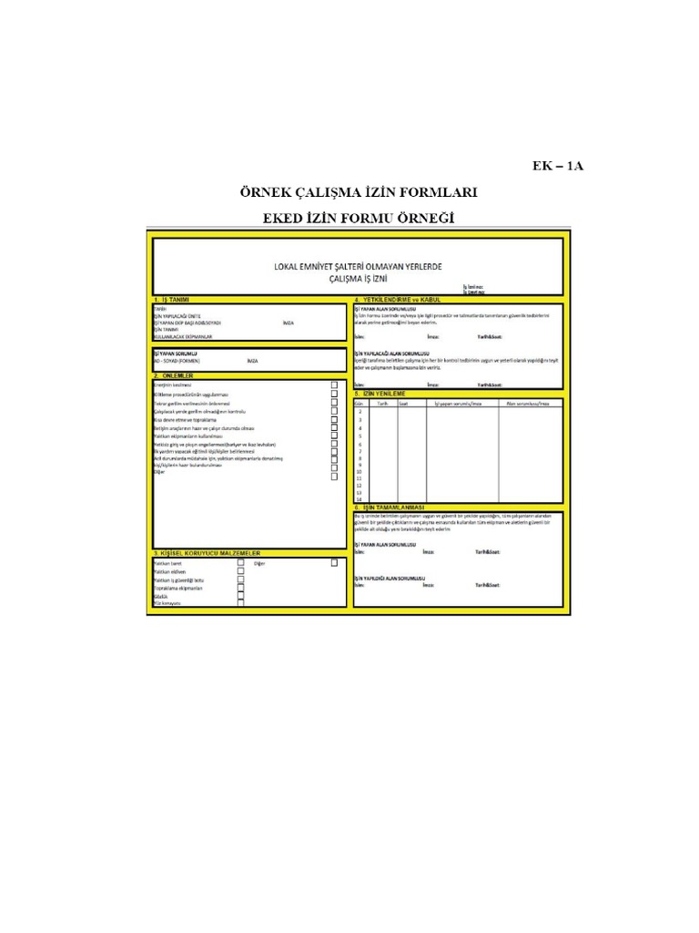 Ek 1a Örnek Çalişma İzi̇n Formlari Eked İzi̇n Formu Örneği̇ | PDF