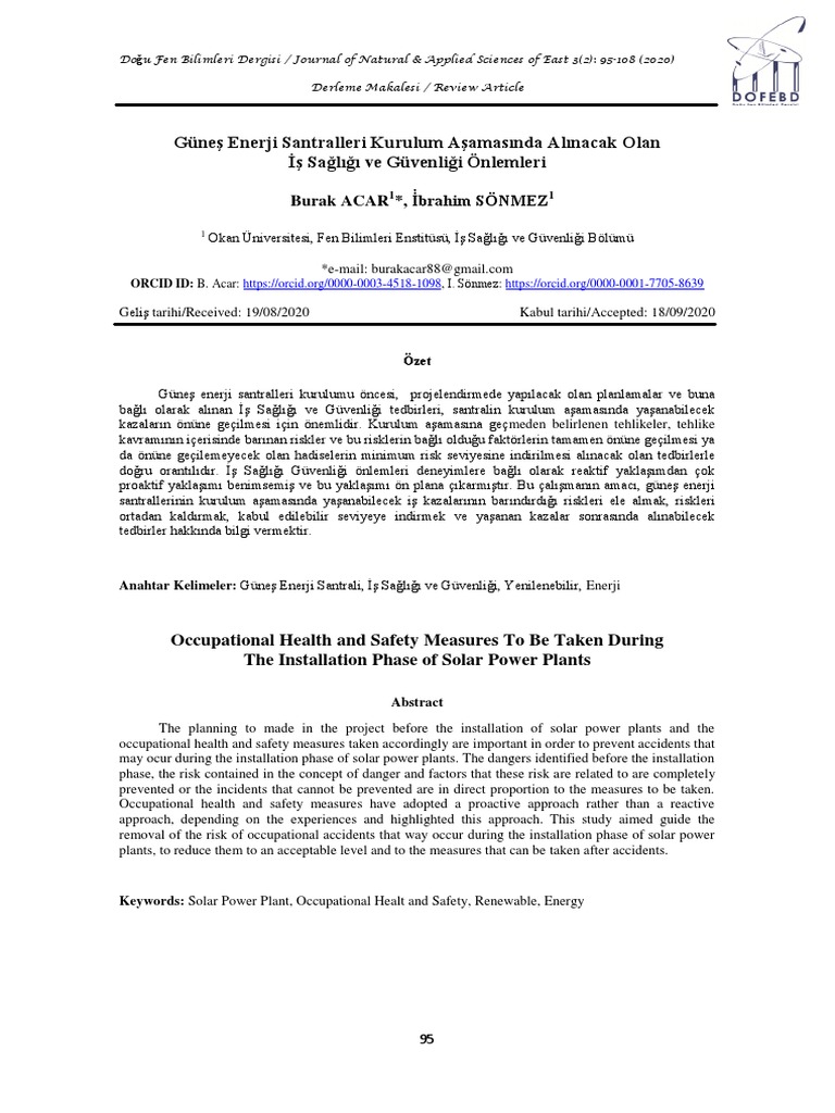 G Ne Enerji Santralleri Kurulum A Amas Nda Al Nacak Olan Sa L Ve G Venli I Nlemleri (#782812 ...