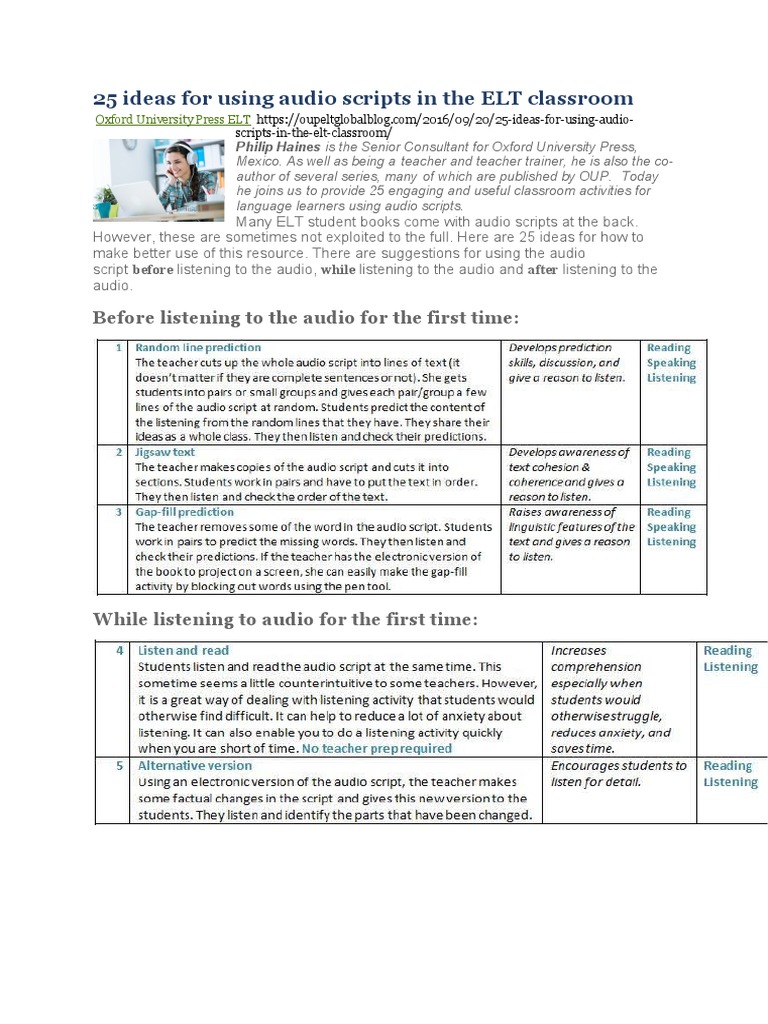25 Ideas For Using Audio Scripts in The ELT Classroom | PDF
