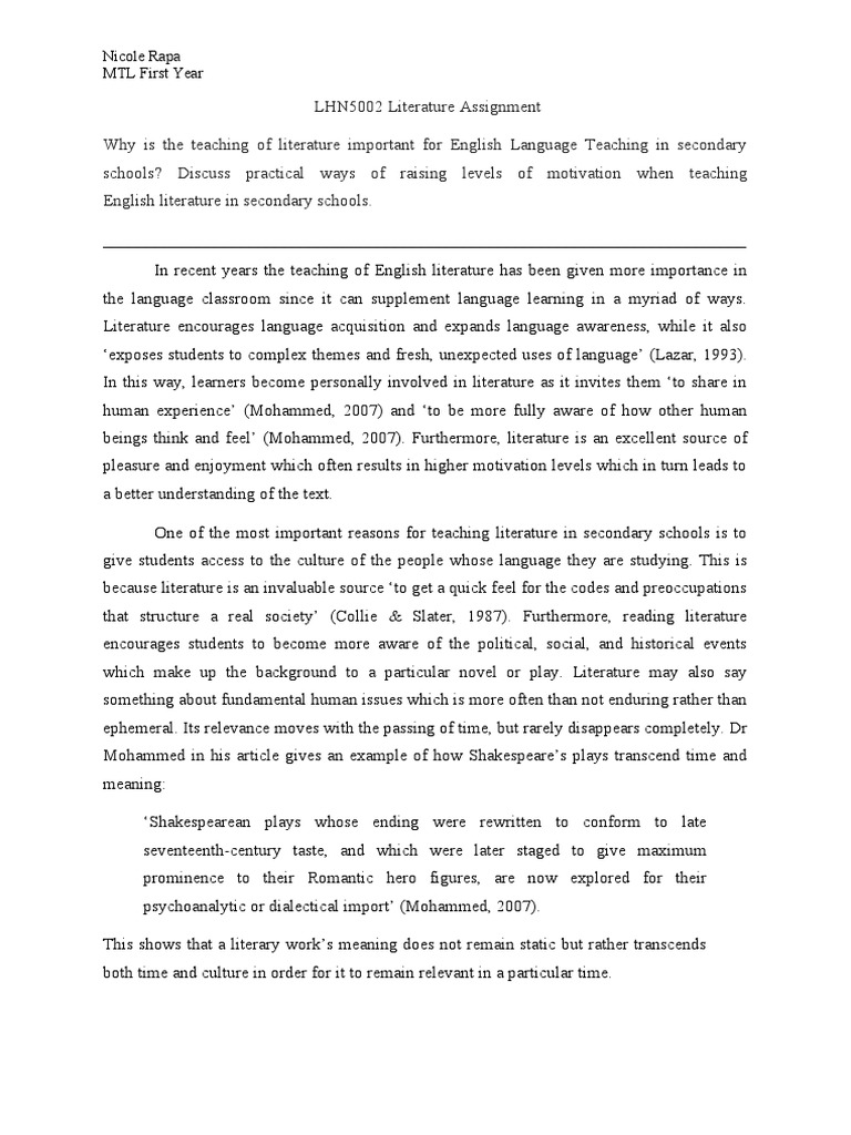 Importance of Literature in ESL Teaching | PDF
