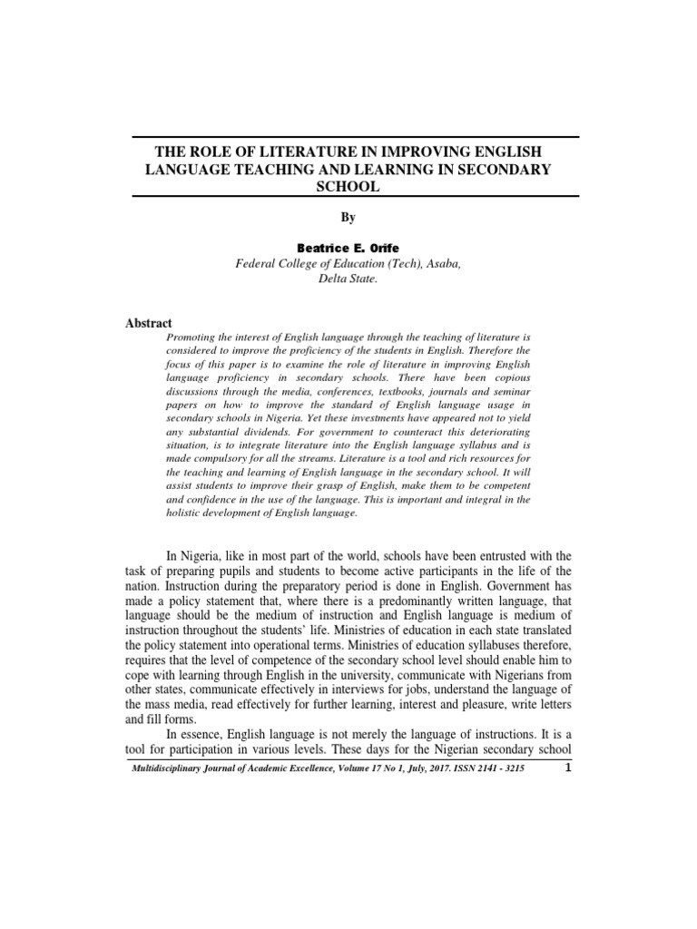 The Role of Literature in Improving English Language Teaching and ...