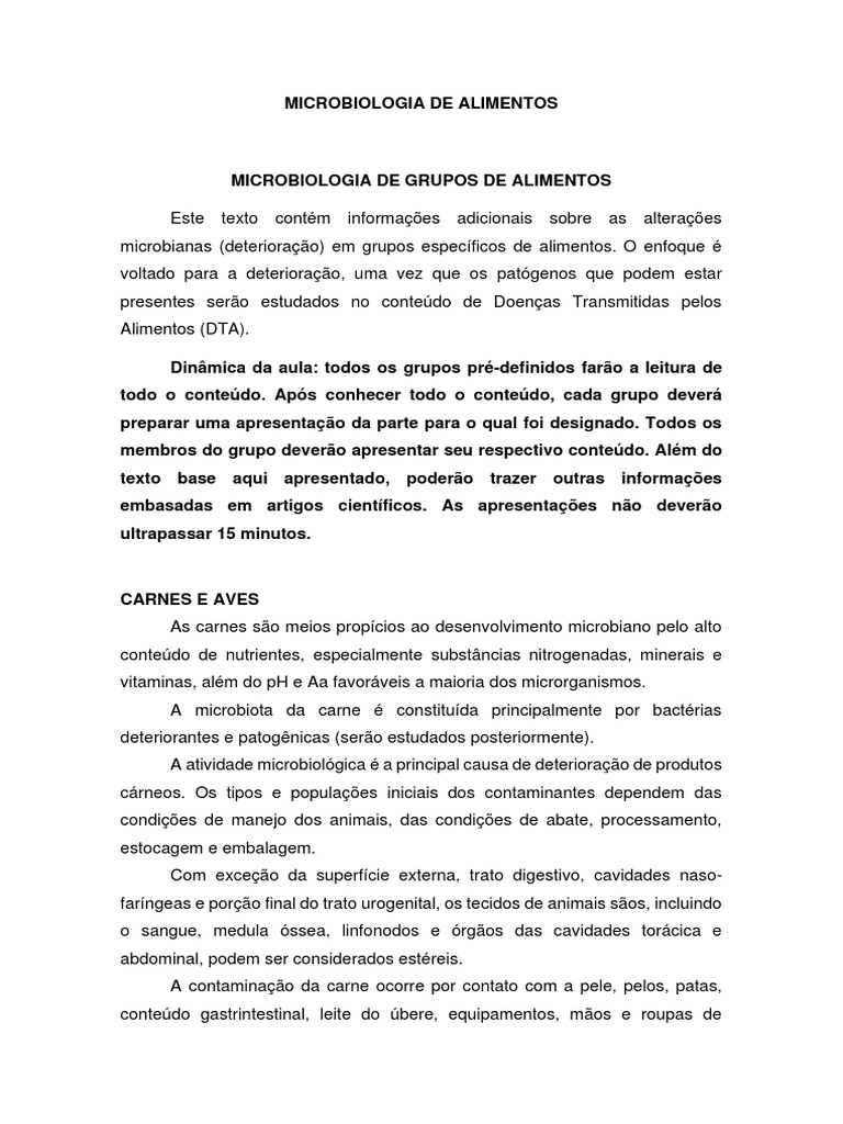 Microbiologia Dos Grupos de Alimentos | PDF | Leite | Carne