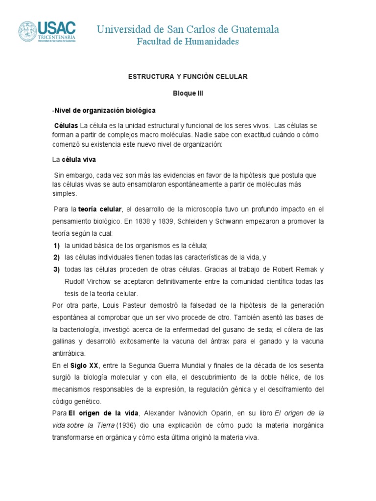 Estructura y función celular en biología | PDF | Organismos | Biomoléculas