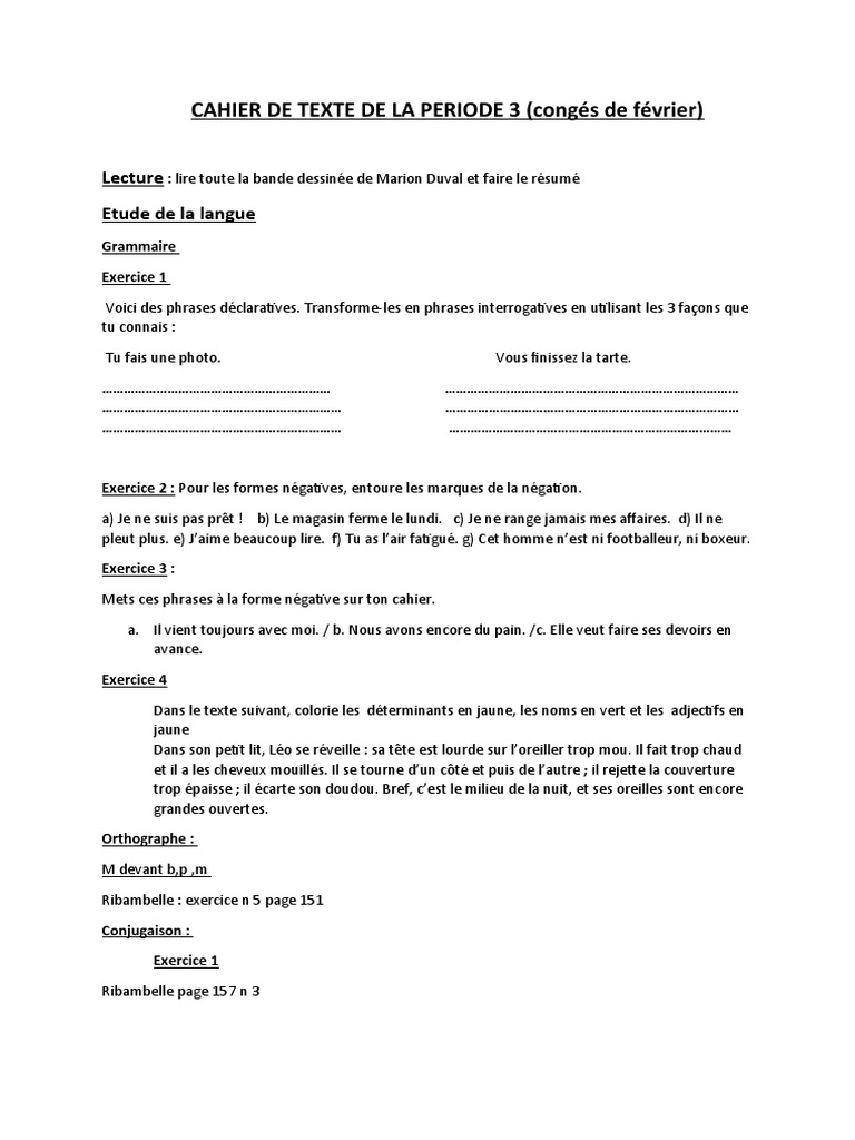 Cahier de texte Période 3 - Février | PDF | Langues | Études des ...