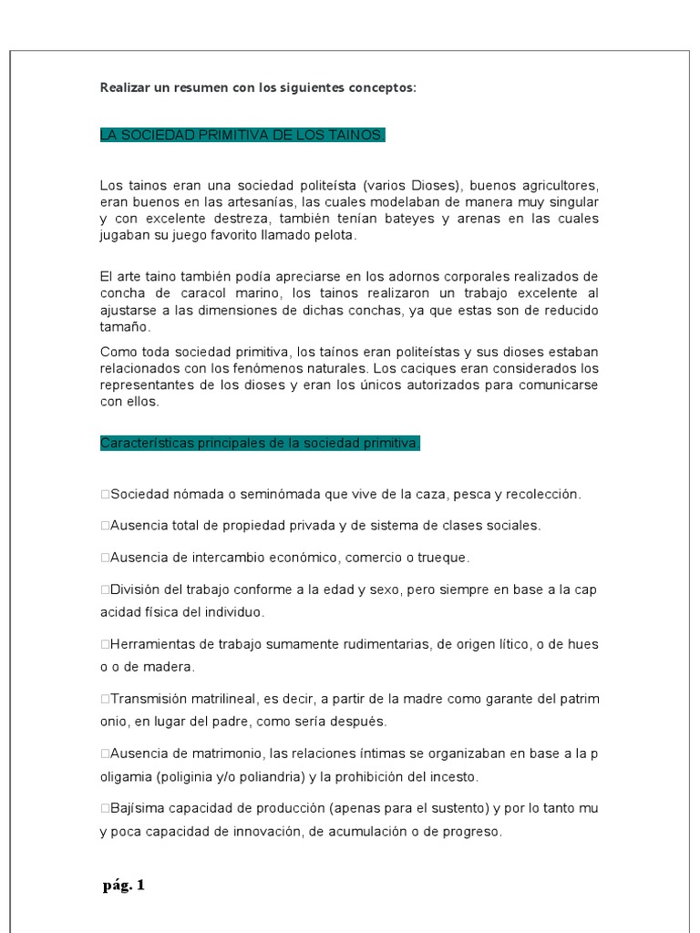 Sociedad Primitiva de Los Tainos | PDF