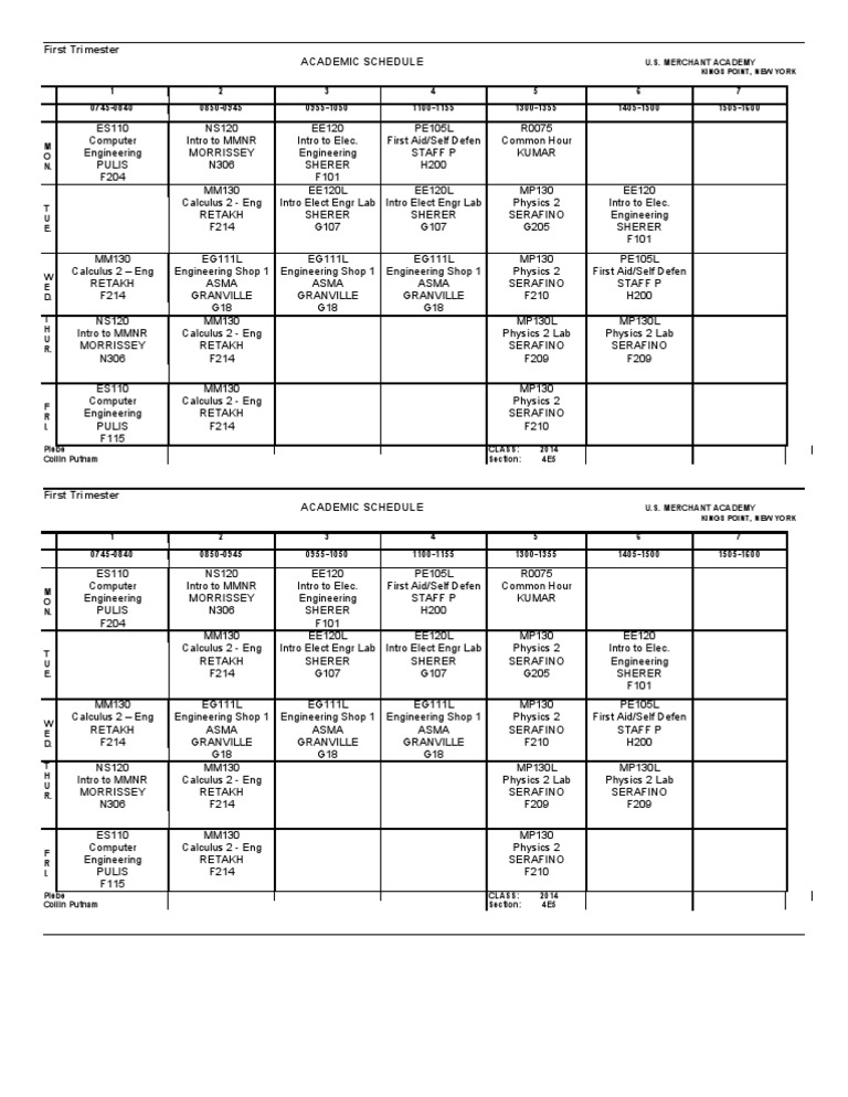 1st Tri Schedule - Template | PDF