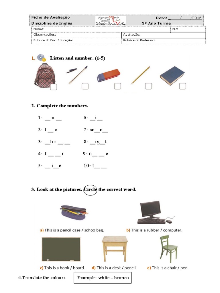 English Evaluation Worksheet for 3rd Year | PDF