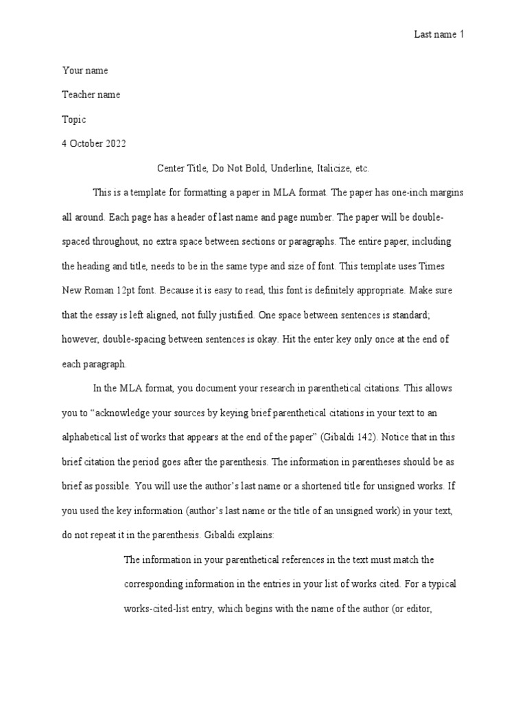 MLA Format | PDF | Citation | Bracket