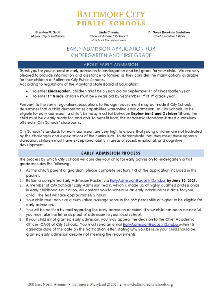 Early Admission Process for Kindergarten | PDF | Kindergarten | Parent