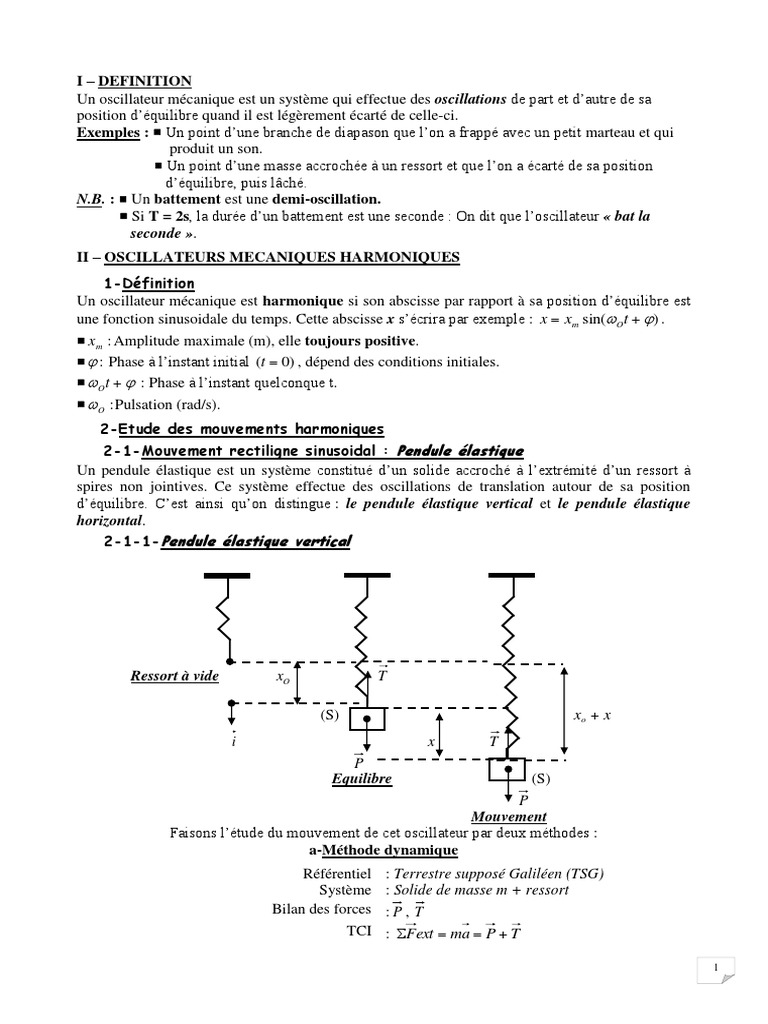 3cours Oscillateurs Mecaniques | PDF | Pendule (physique) | Fréquence