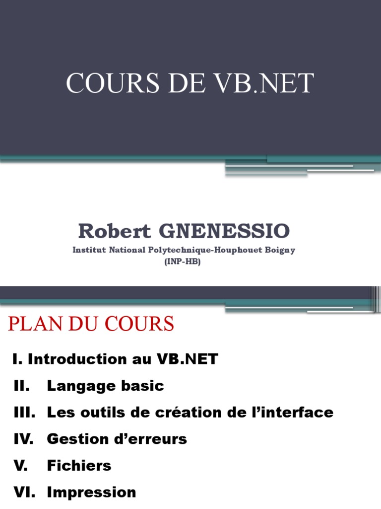 Introduction au VB.NET | PDF | Structure de contrôle | Génie logiciel