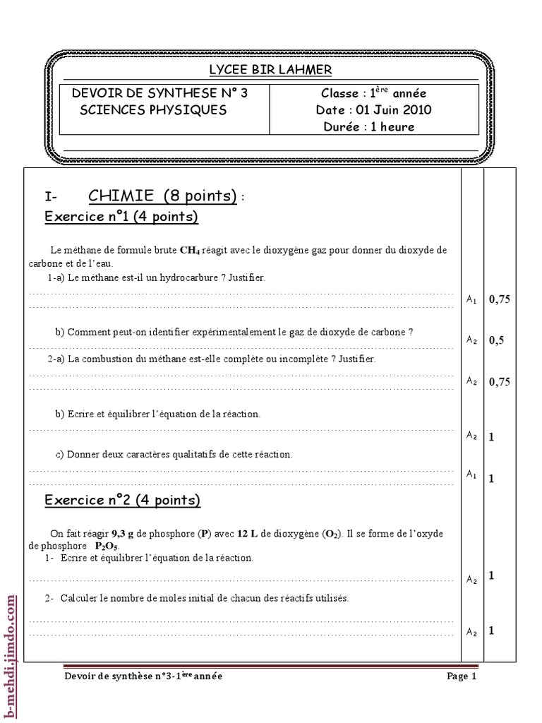 Devoir Synthèse Chimie et Physique | PDF | Ski (matériel) | Méthane